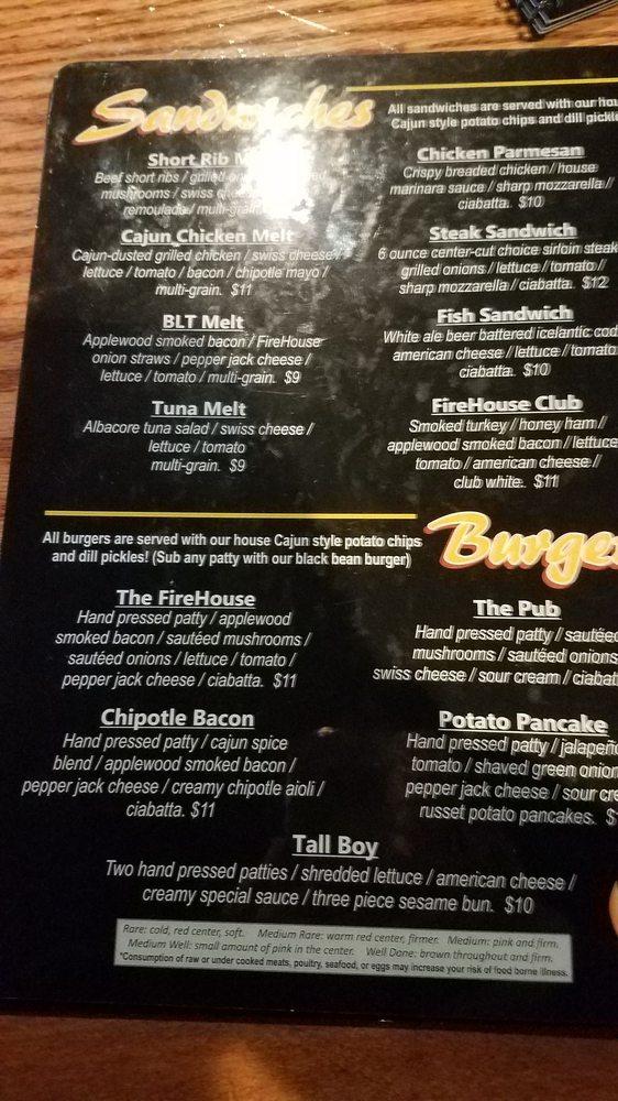 Menu at Firehouse Grille & Pub, Willoughby Hills