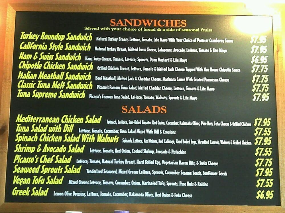 Menu at Picasso Naturals restaurant, San Diego