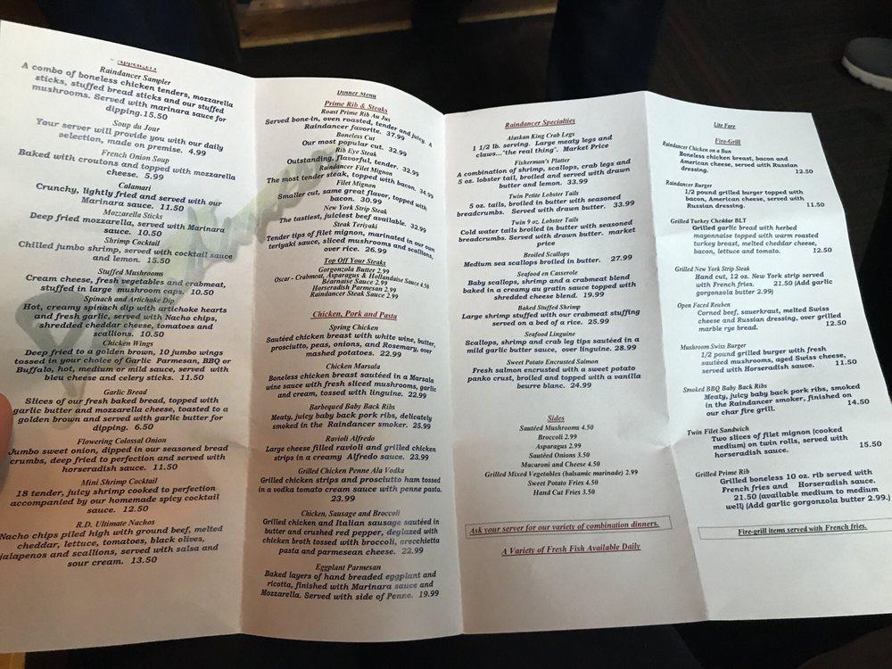 Menu at Raindancer Restaurant, Amsterdam, State Highway 30