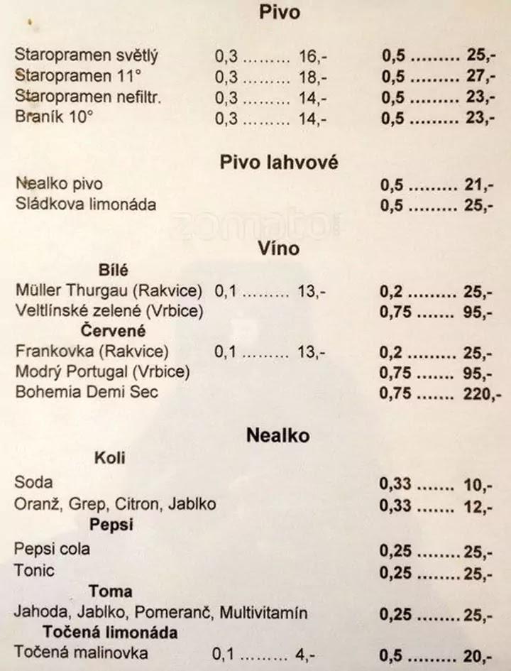 Menu at Restaurace u Karla restaurant, Prague