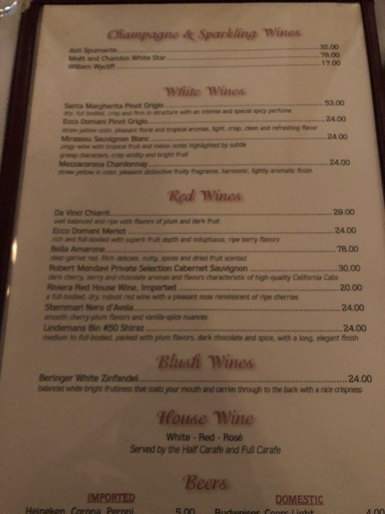 Menu at Riviera Ristorante restaurant, New York City, Utopia Pkwy