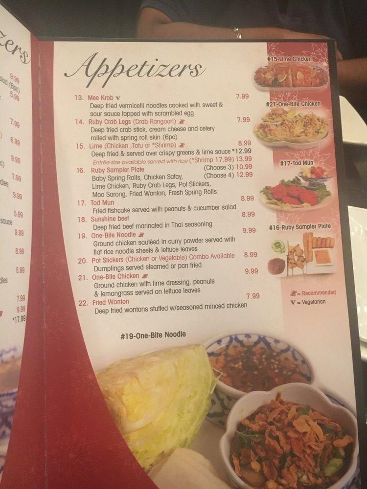 Menu at Ruby of Siam restaurant, Highland Park, 2nd St