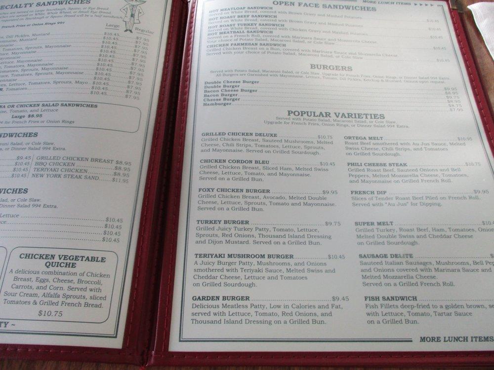 Menu at Snooty Fox restaurant, Laguna Hills