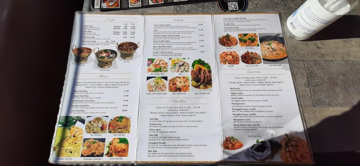 Menu at Swan Thai RPV restaurant, Rancho Palos Verdes, Palos Verdes Dr W W