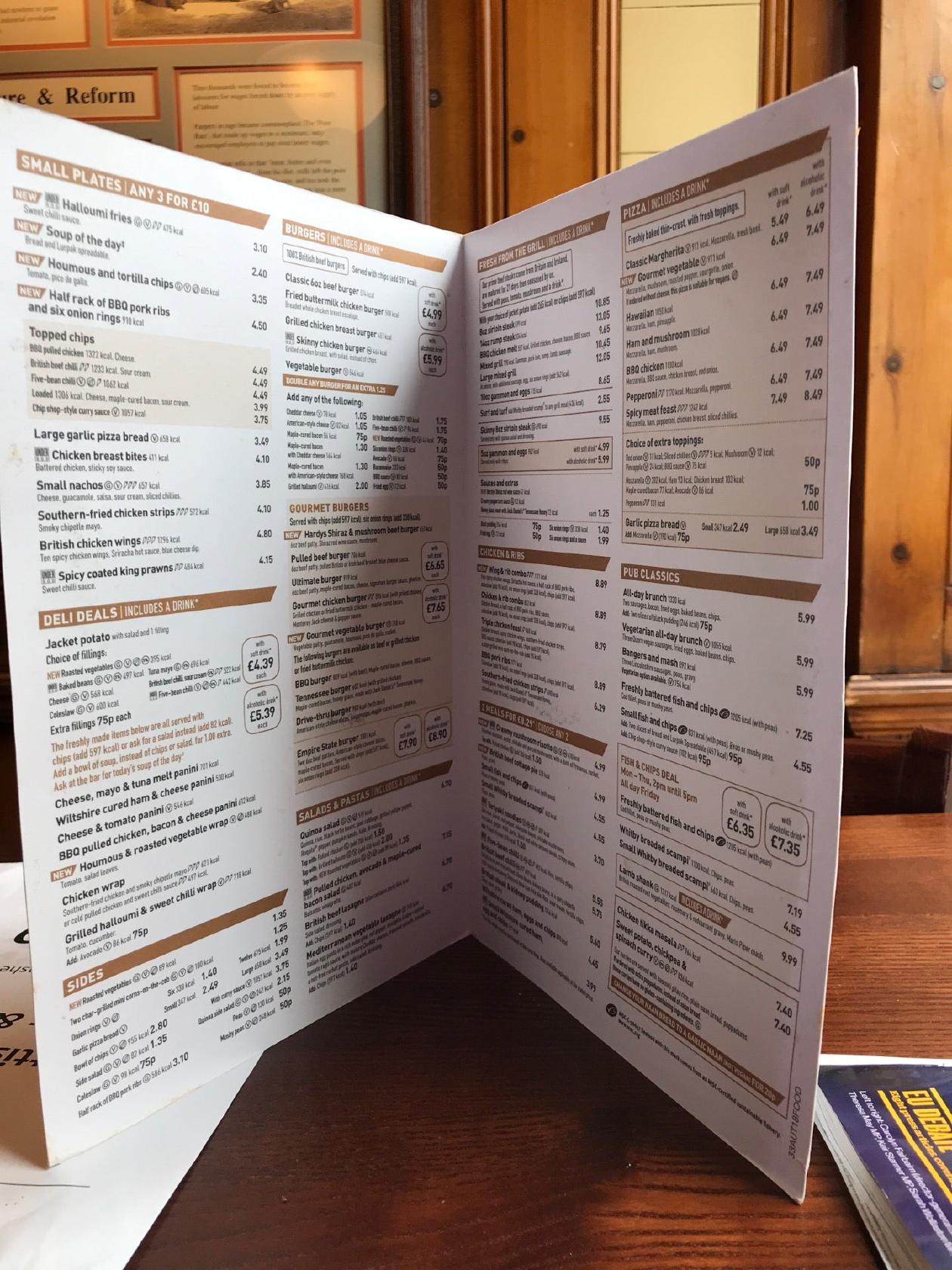 Menu at The Moon Under Water - JD Wetherspoon pub & bar, Hounslow, 84 ...