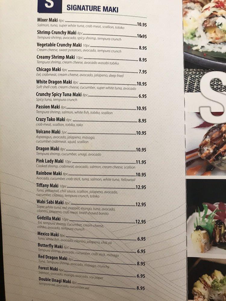 Menu at Wabi Sabi restaurant, Chicago, N Kedzie Ave