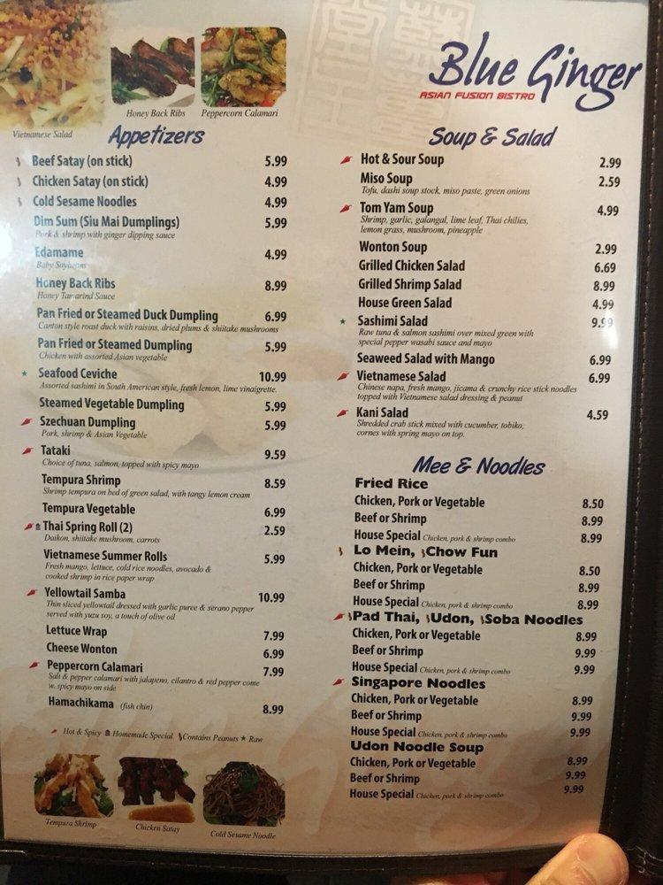 Menu at Blue Ginger Asian Fusion Bistro restaurant, Dublin