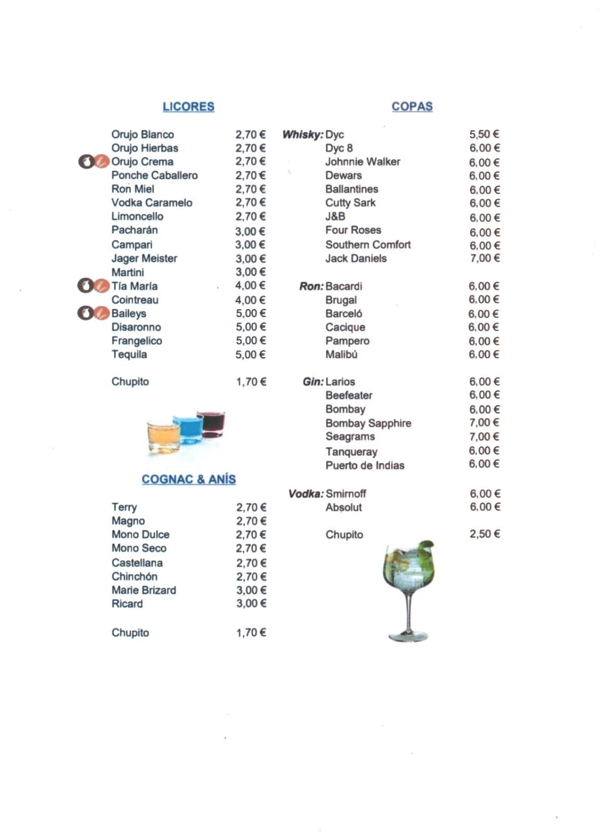 Menu at Cyber Café Leon, Playas de Vera