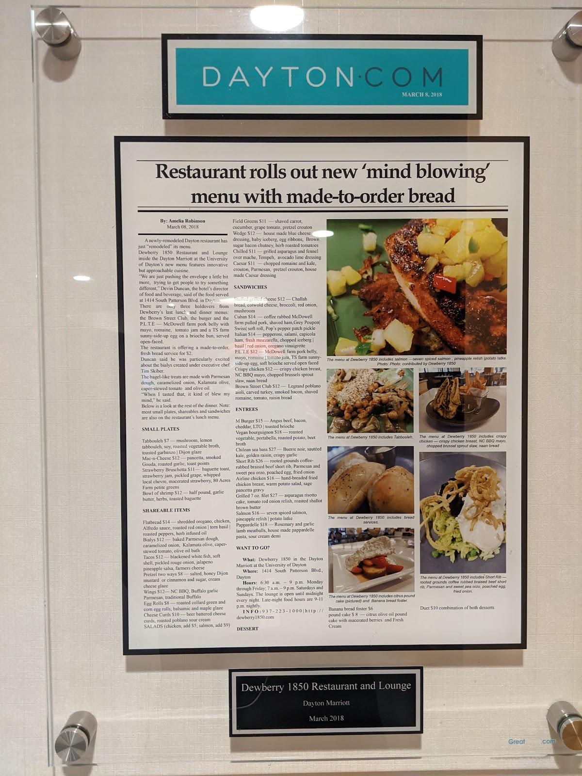 Menu at Dewberry 1850 pub & bar, Dayton