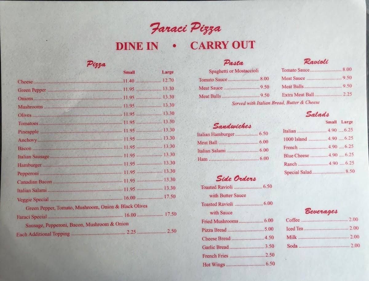 Menu at Faraci Pizza pizzeria, Ferguson