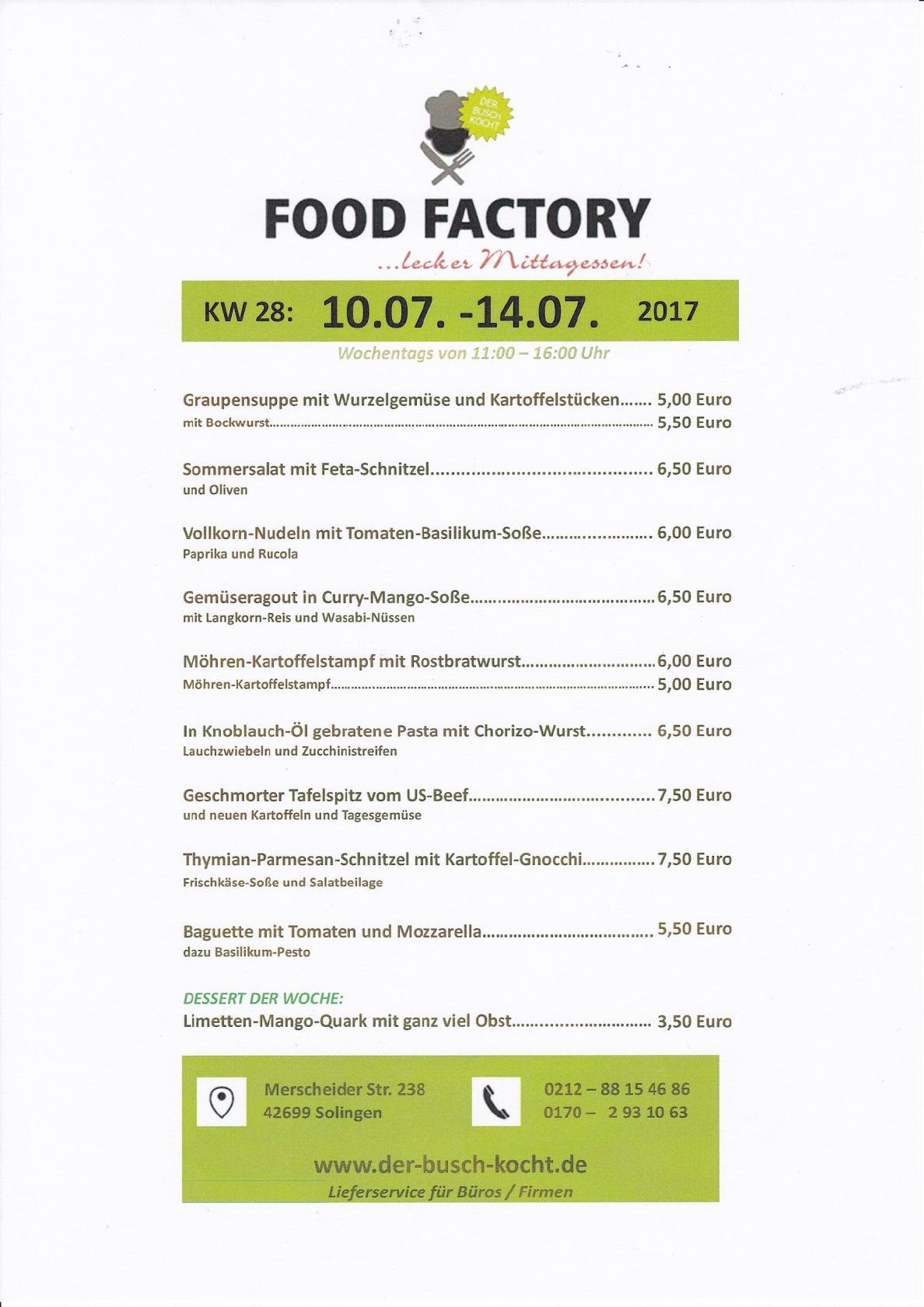 Carta del restaurante Food Factory, Solingen