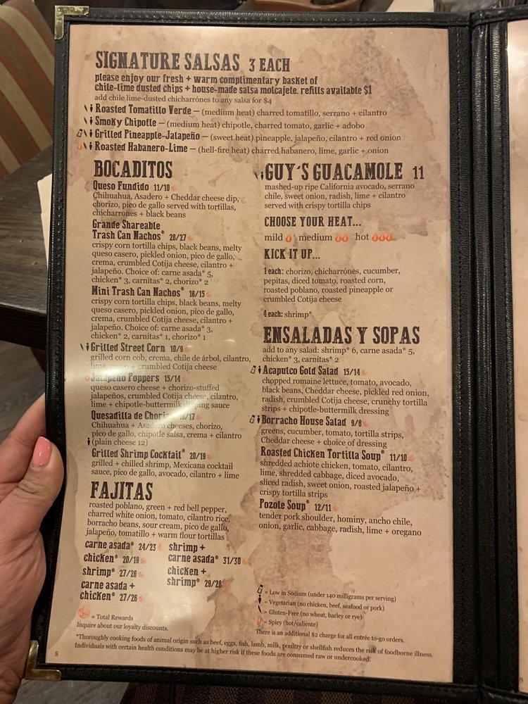 Menu at Guy Fieri's El Burro Borracho restaurant, Laughlin