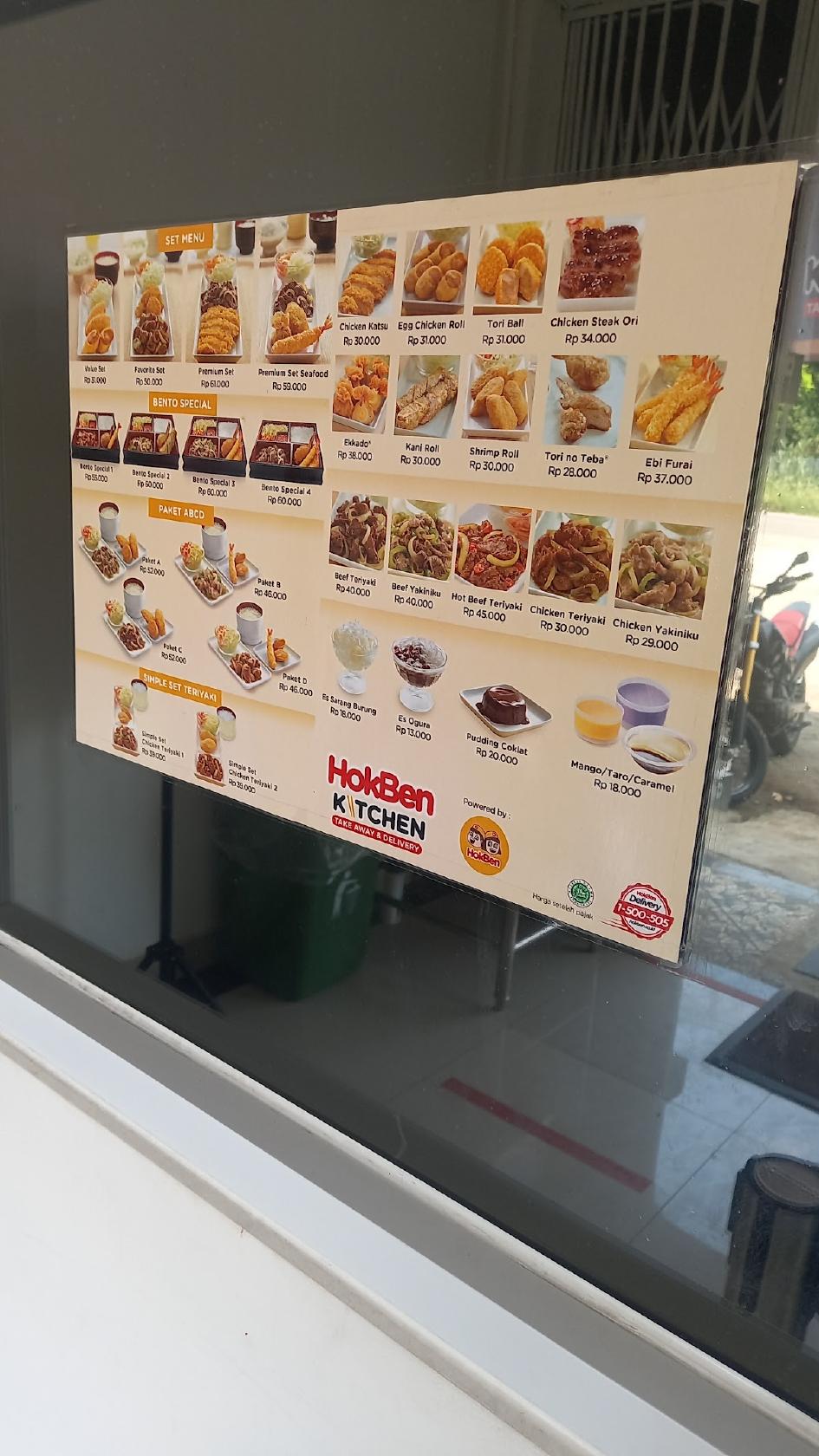 Menu at HokBen kitchen Gunung Putri Bogor restaurant, Indonesia