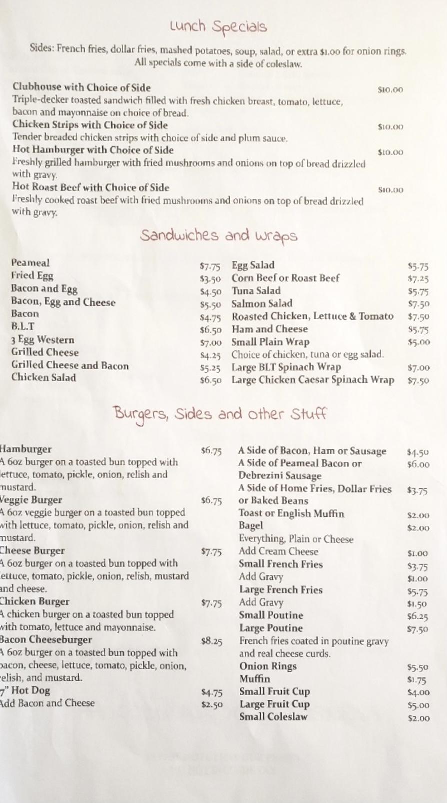 Menu at Kaileys Kafe restaurant, Brighton