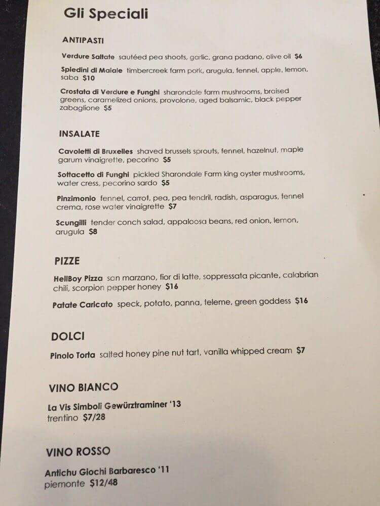 Menu at Lampo Neapolitan Pizzeria, Charlottesville