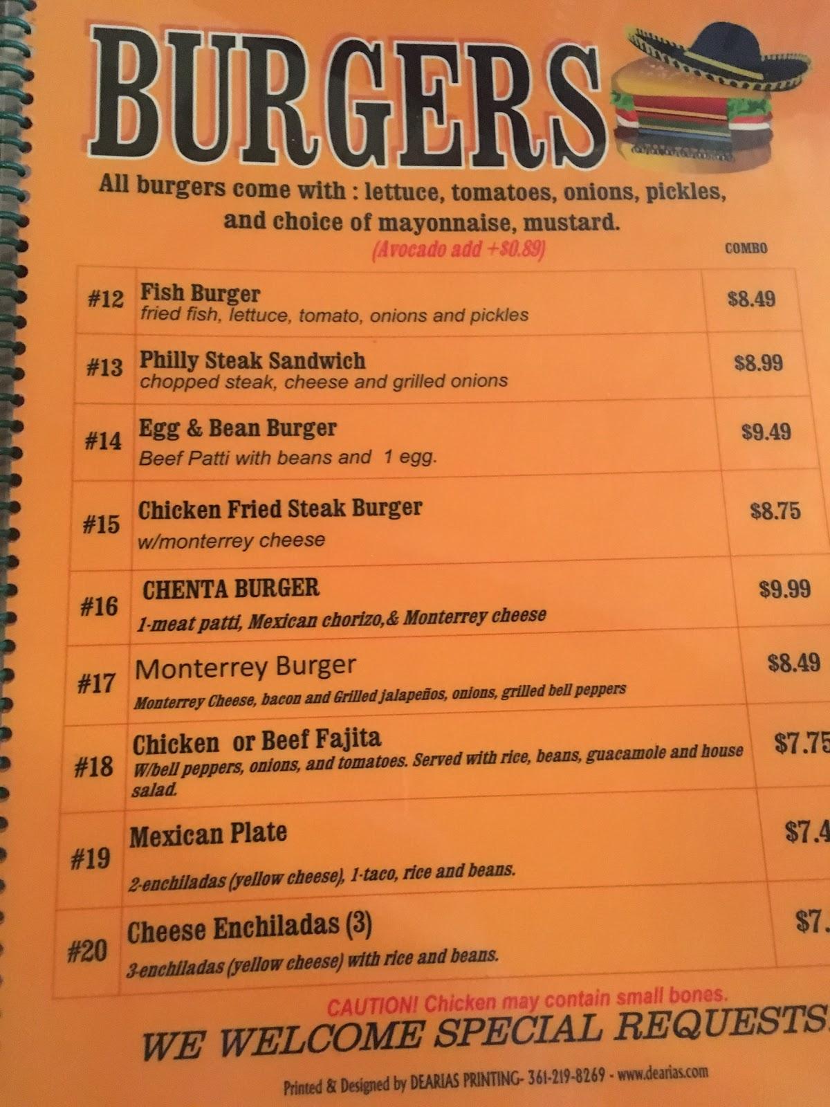 Menu at Mariachis Burger House restaurant, Kingsville