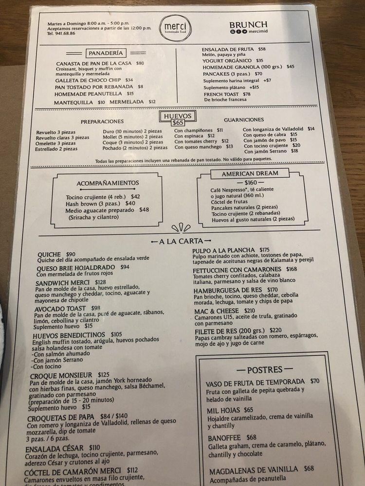 Carta del restaurante Merci - Homemade food, Merida, Calle 23 no 218 ...