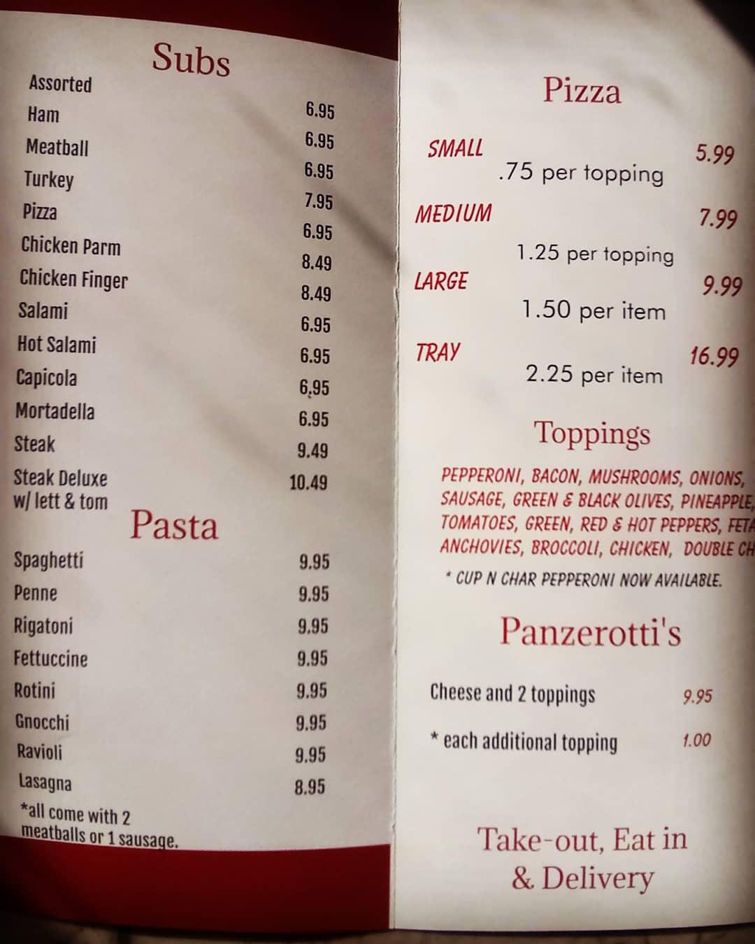 Menu at Mulberry's restaurant, Port Colborne
