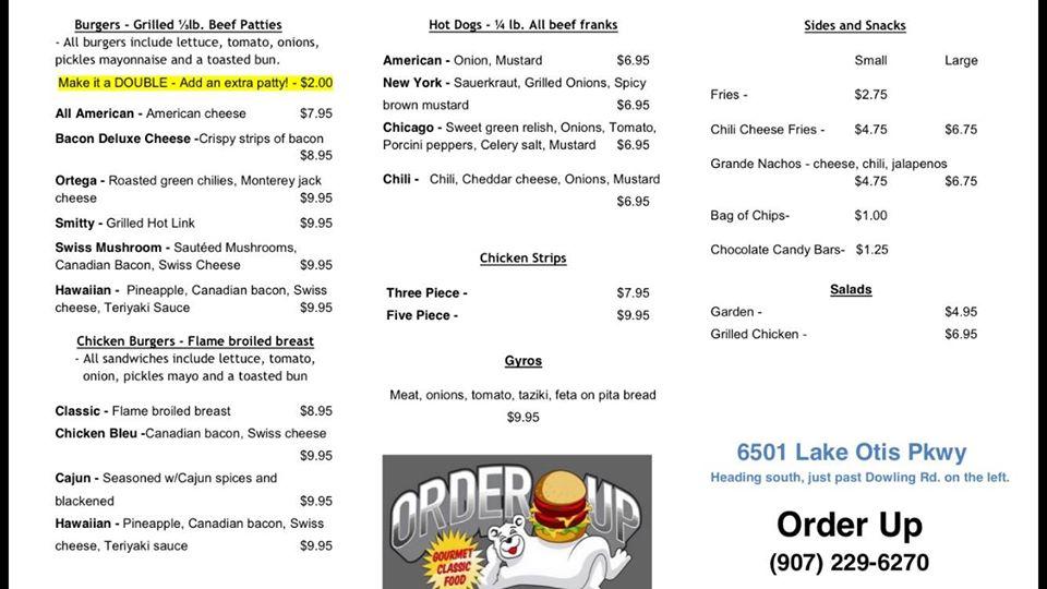 Menu at Order Up, Anchorage