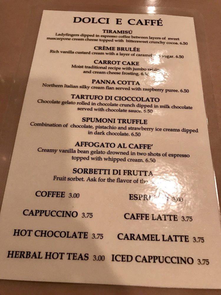 Menu at Pomodoro Trattoria restaurant, Los Angeles