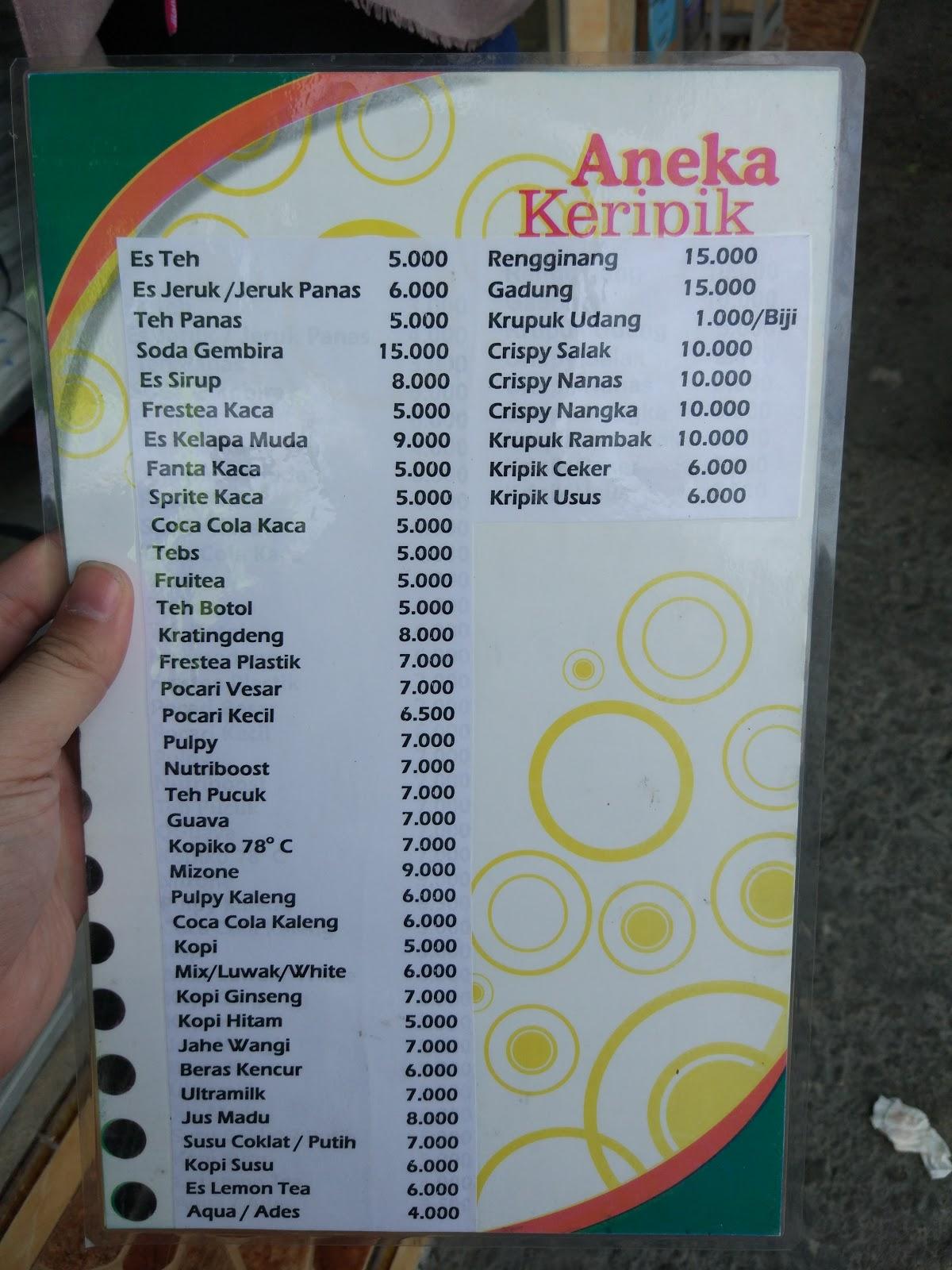 Menu at RM Ayam Bandung restaurant, Sragen