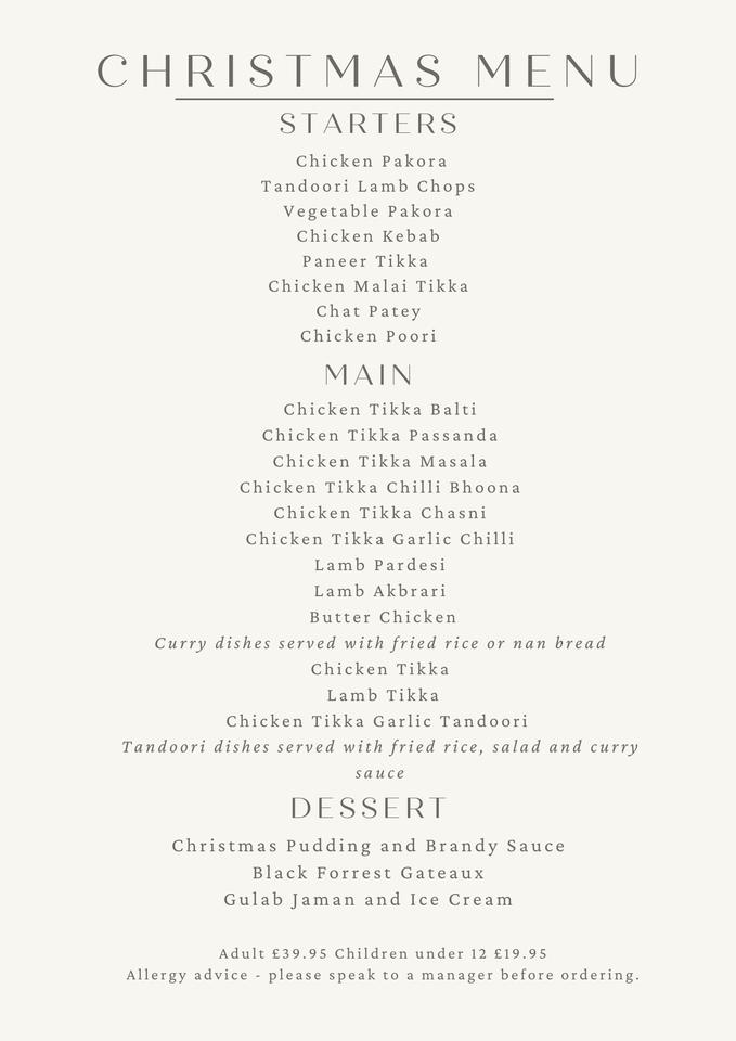 Menu at Sanam Tandoori restaurant, Falkirk