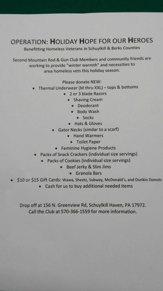 Menu at Second Mountain Rod & Gun Club, Schuylkill Haven