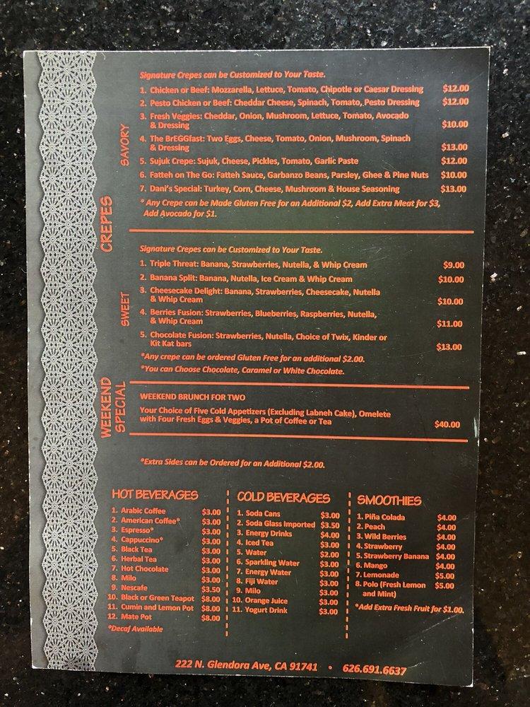 Menu at The Red Lounge Crepe Cafe, Glendora, 222 N Glendora Ave