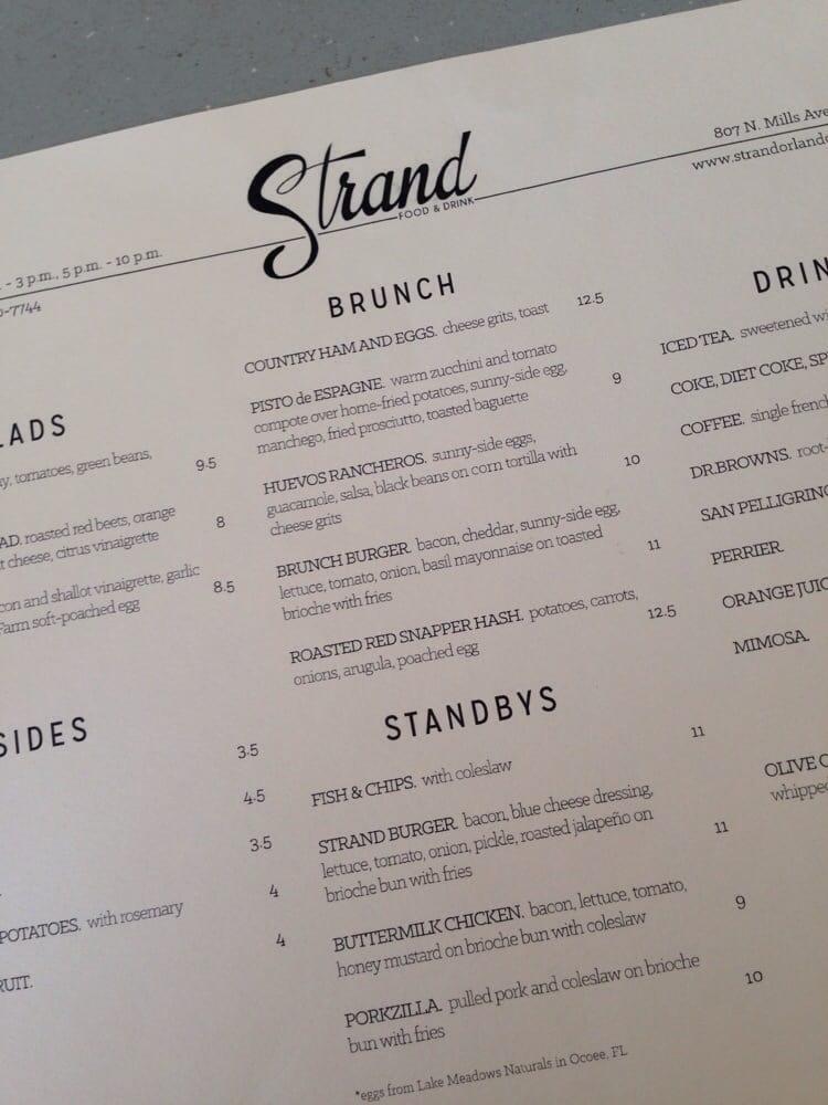 Menu at The Strand restaurant, Orlando