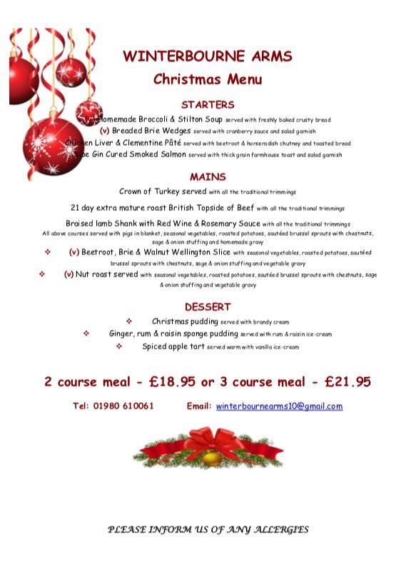Menu at The Winterbourne Arms salisbury pub & bar, Salisbury, Main Road