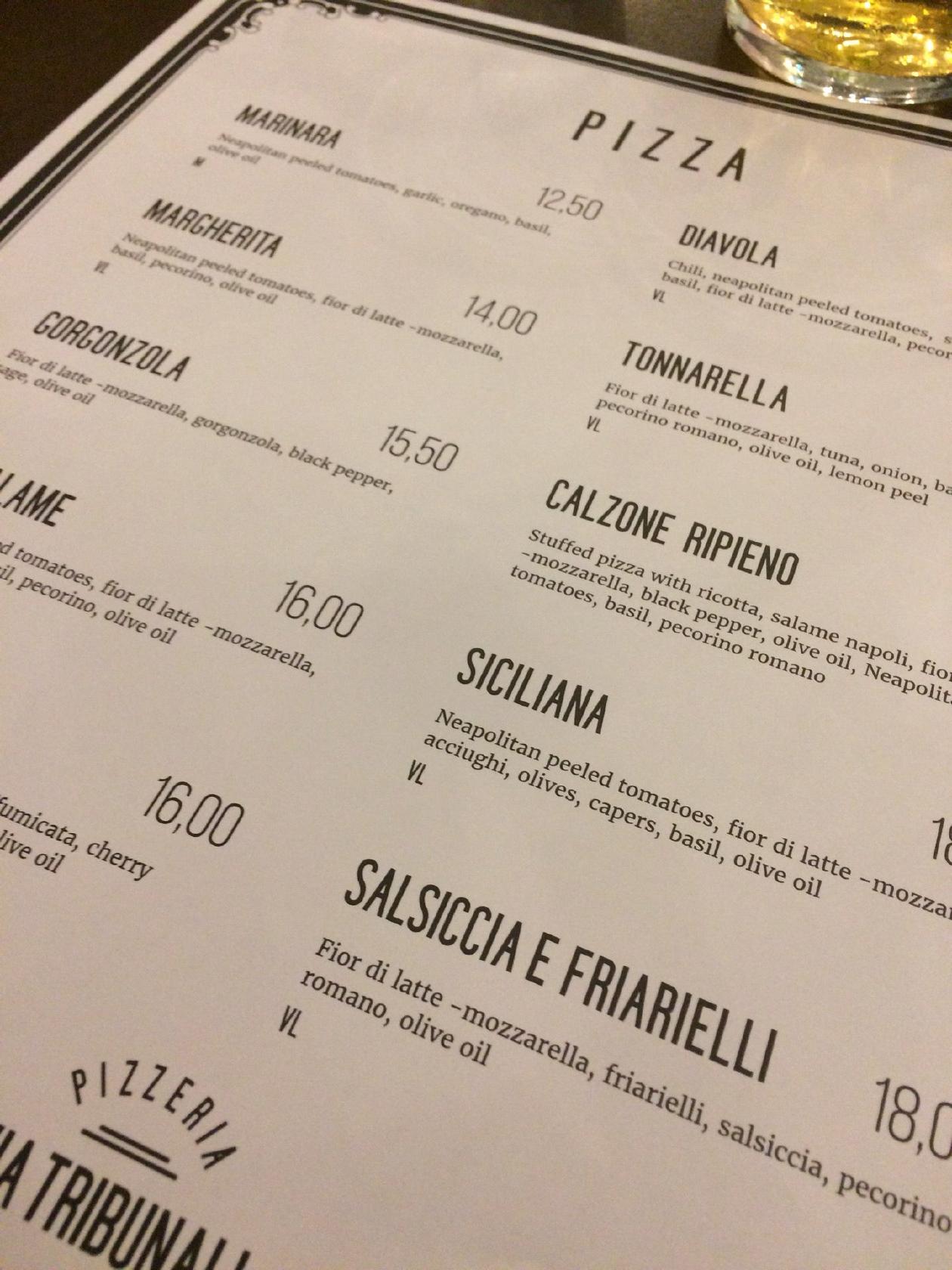 Menu at Pizzeria Via Tribunali, Helsinki, Sofiankatu 4