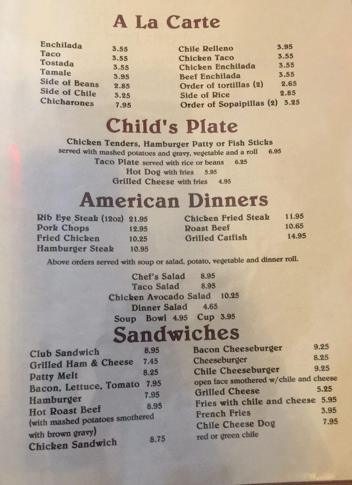 Menu at Don Diego's Restaurant & Lounge, Gallup