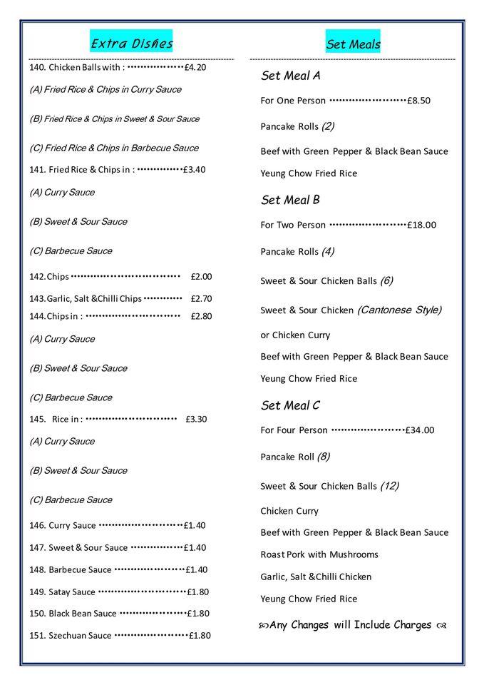 Menu at King Wok fast food, Cardiff