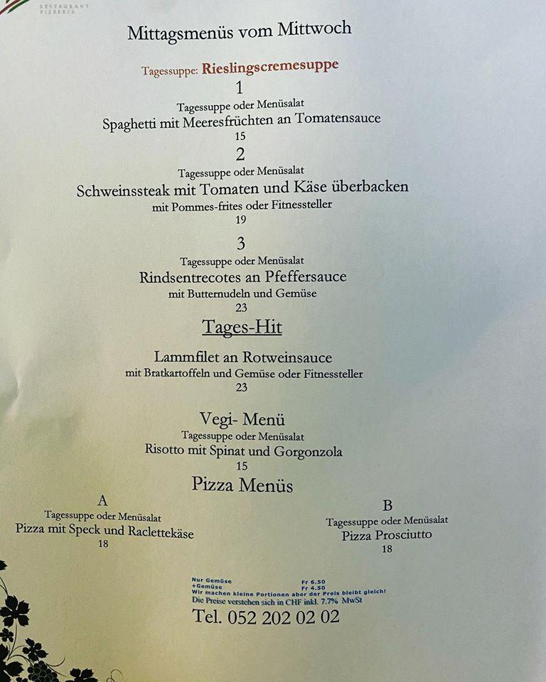 Menu at La Pergola, Winterthur