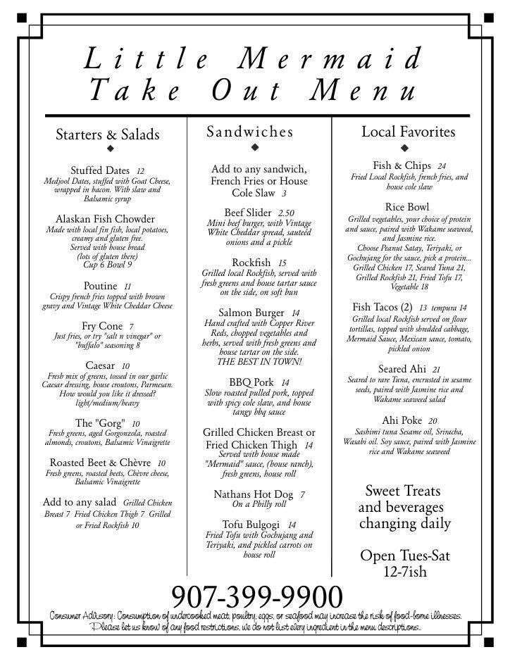Menu at Little Mermaid restaurant, Homer, Homer Spit Rd #4