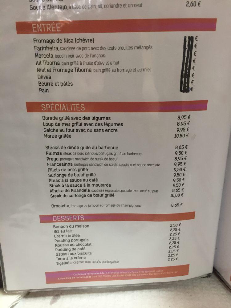 Menu em Lucimar restaurante, Lisboa, Rua Francisco Tomás da Costa
