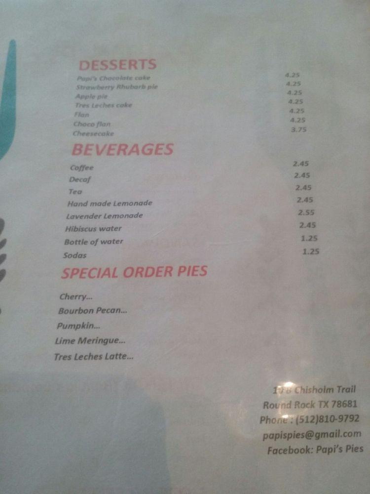 Menu at Papi's Pies desserts, Round Rock