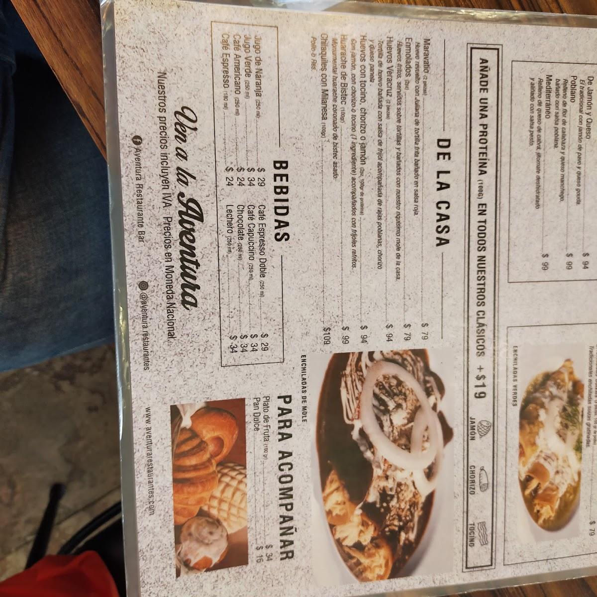 Menu at Cafe Ventura, Ciudad López Mateos, C. Génova 39-Loc. C