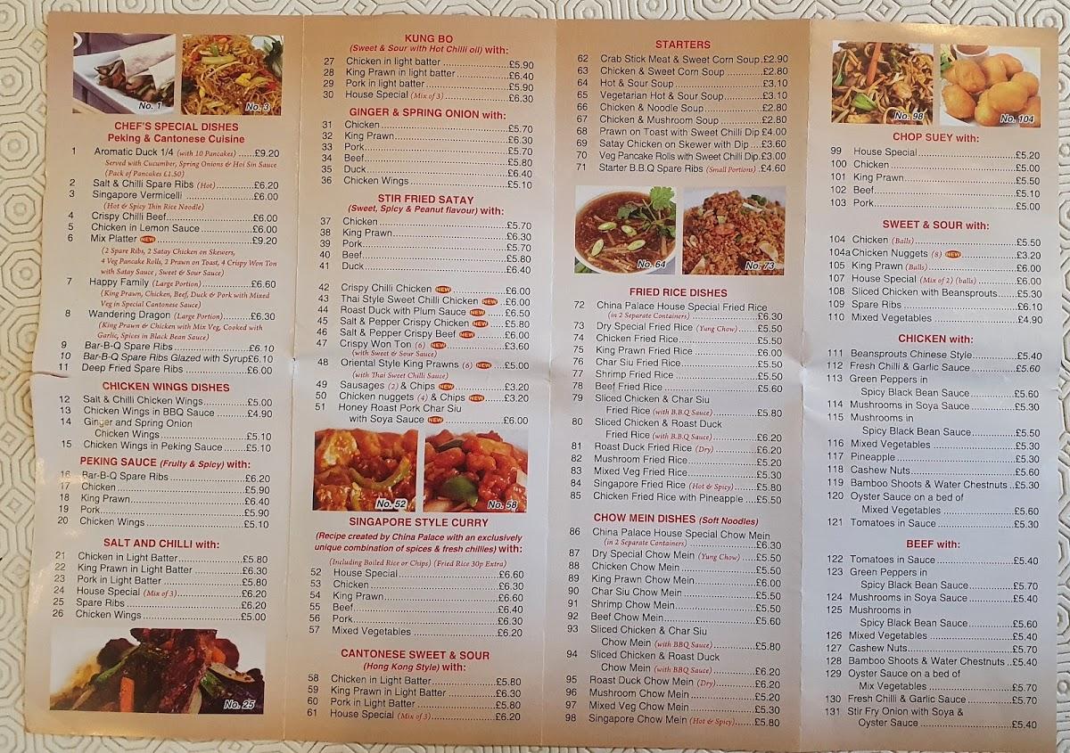 Carta de comida rápida China Palace, Northampton