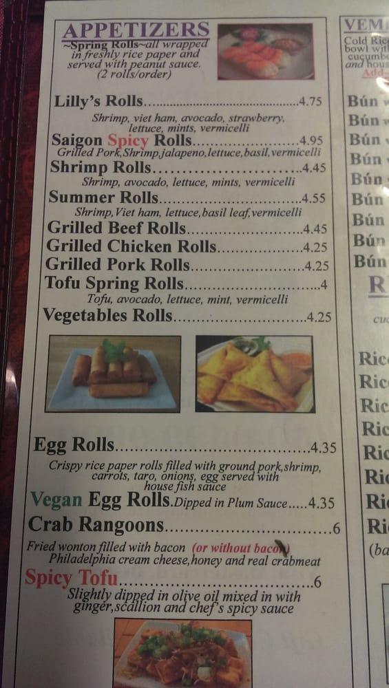Menu at Lilly's Café restaurant, New Orleans