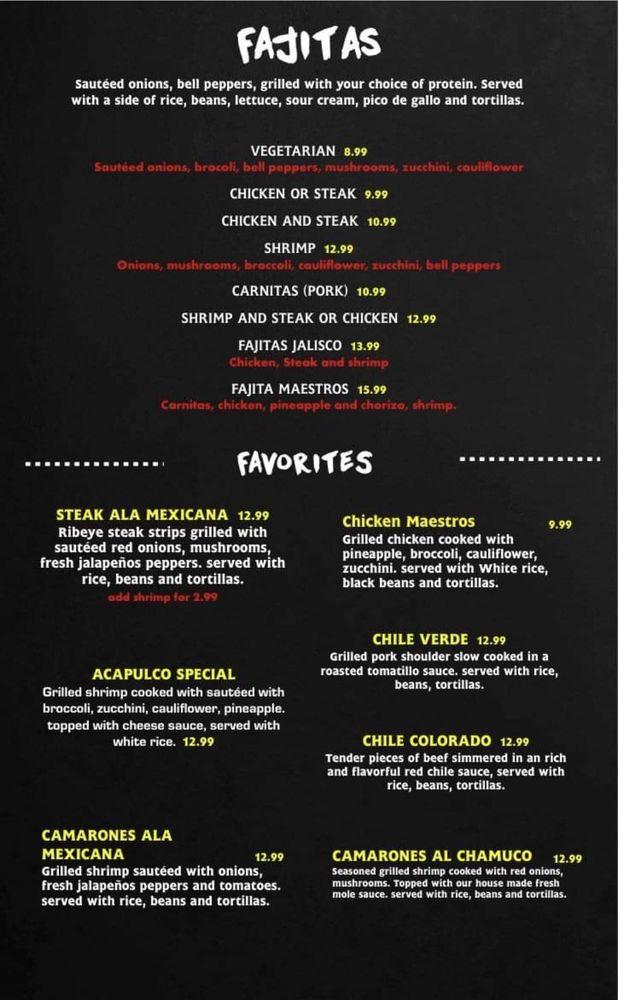 Menu at Maestro's Mexican Grill restaurant, Portsmouth