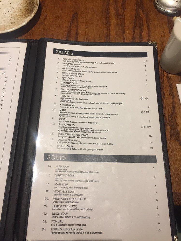 Menu at Matsuri restaurant, Miami
