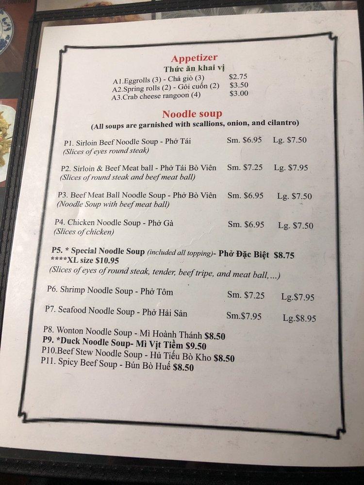 Menu at Pho Ong 8 restaurant, Wichita, E Harry St