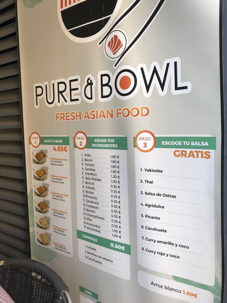Menu at Pure&Bowl restaurant, Madrid