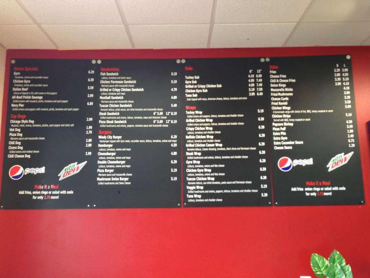 Menu at Taste of the Windy City pizzeria, Little Chute