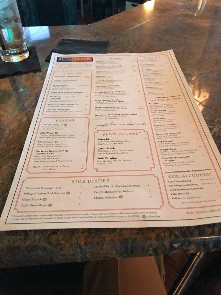 Menu at Blue Canyon Kitchen & Tavern restaurant, Twinsburg