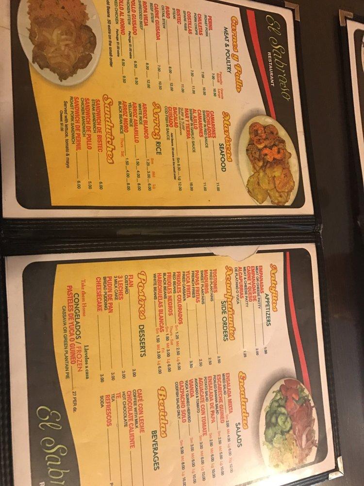 Menu at El Sabroso restaurant, Jersey City