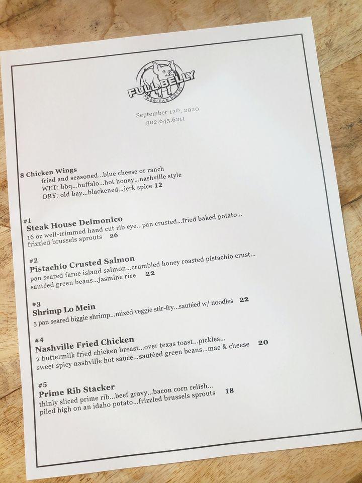 Menu at Full Belly Bistro pizzeria, Lewes