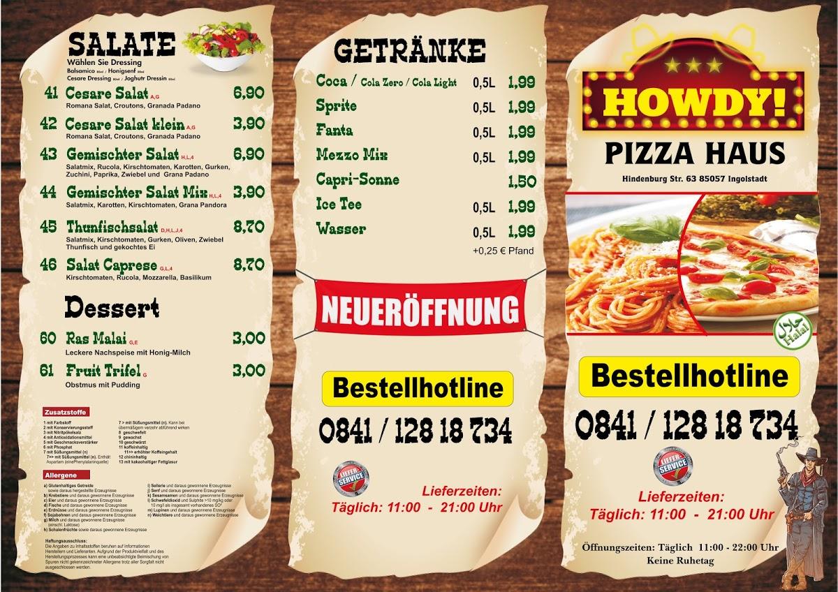 Menu at HOWDY! restaurant, Ingolstadt