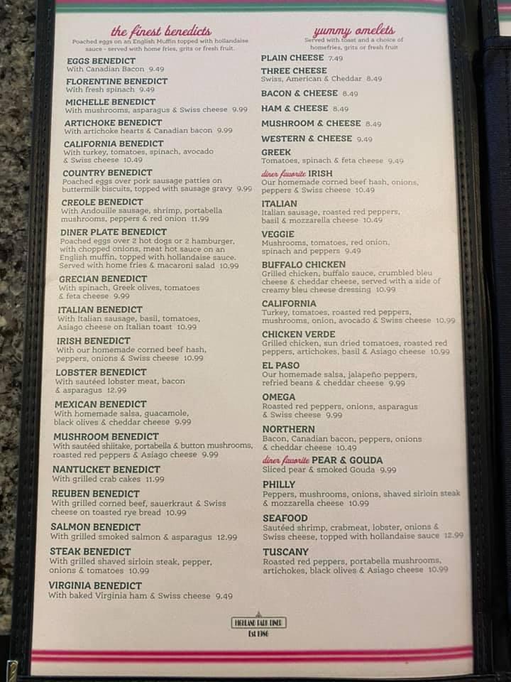 Menu at Highland Park Diner restaurant, Rochester